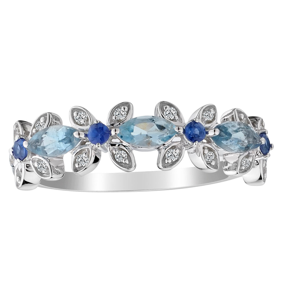 Genuine Santa Maria Aquamarine Blue Sapphire Diamond Ring 14kt Whi