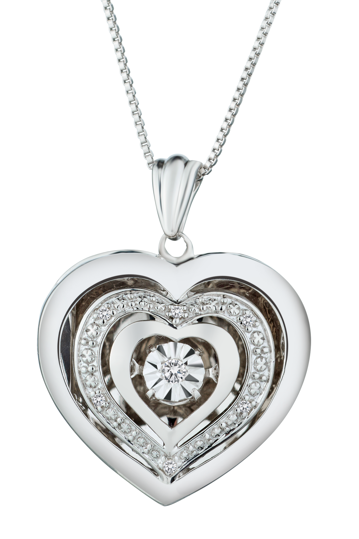 .05 Carat of Diamond Shimmer Heart Motion Locket, Silver ...