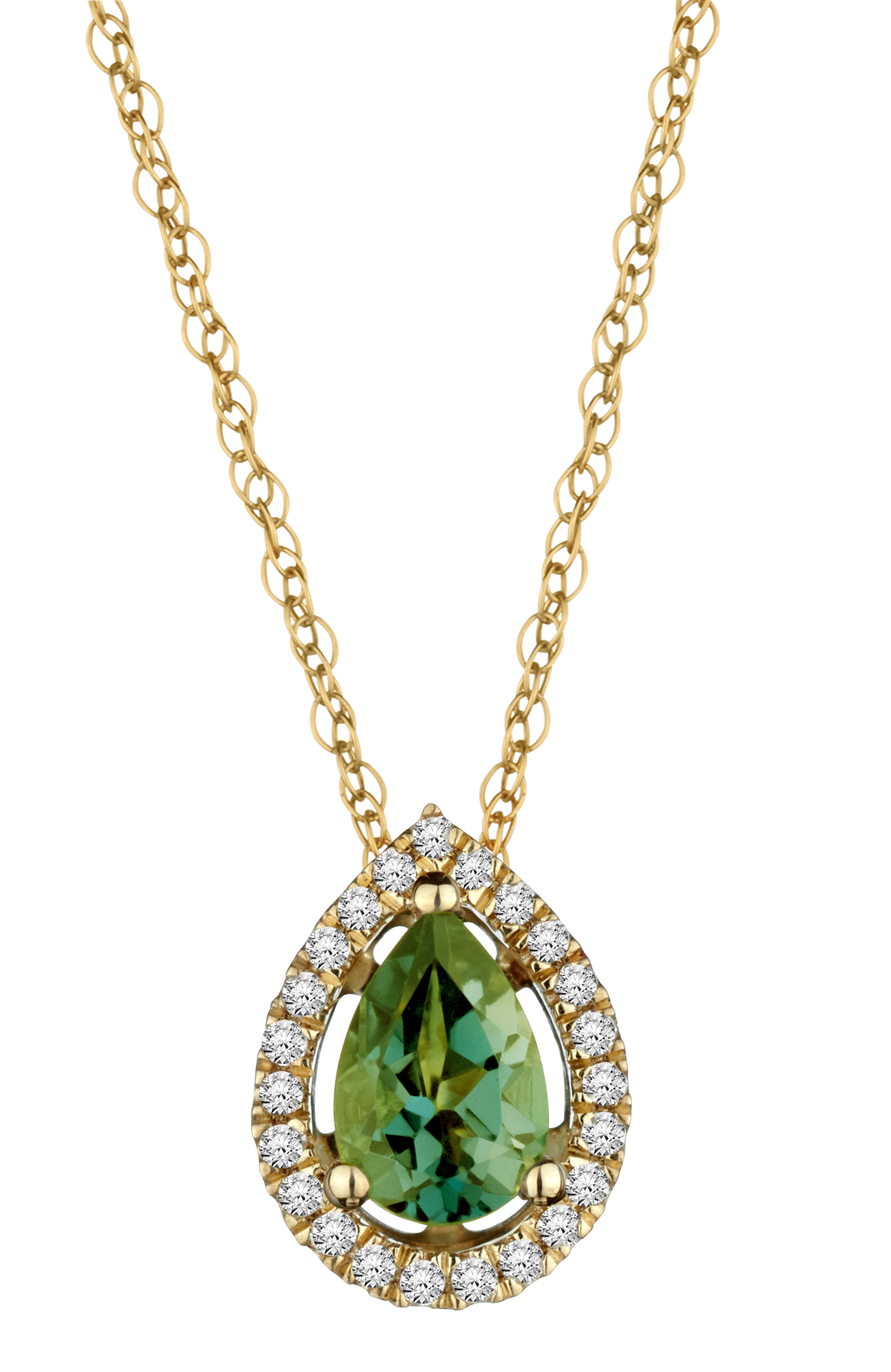 Genuine Peridot & .10 Carat of Diamonds Halo Pendant, 14kt Yellow Gold ...